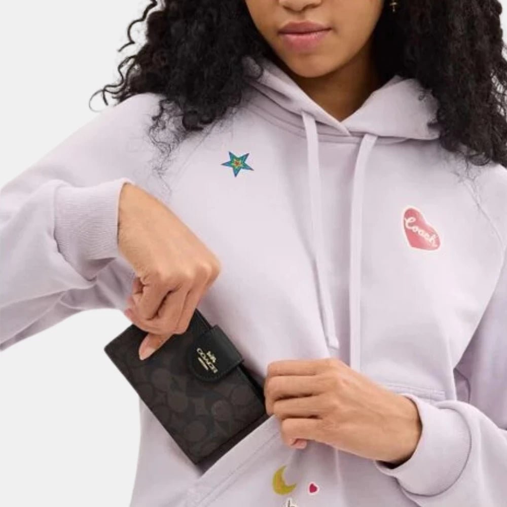 Coach Medium Corner Zip Wallet In Signature Canvas (Brown/Black)